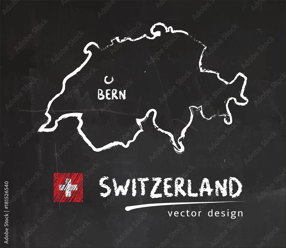 Switzerland map, vector drawing on blackboard Stock Vector | Adobe Stock