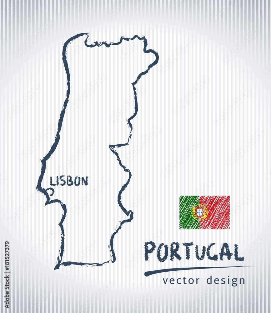 Portugal national vector drawing map on white background Stock Vector ...