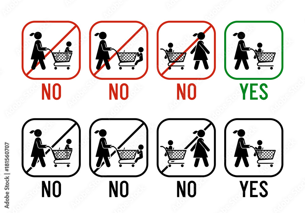 Set of pictograms which represent correct and wrong usage of shopping ...