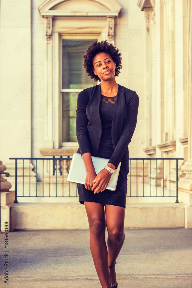 African American Businesswoman with short afro hairstyle works in New ...