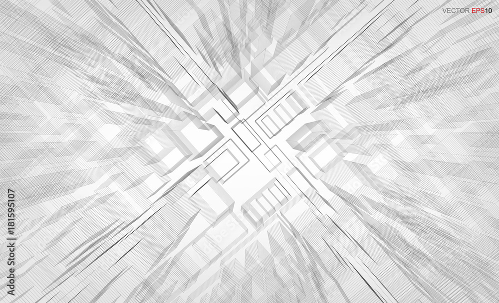 Abstract visual zoom background of 3D geometric wireframe render ...