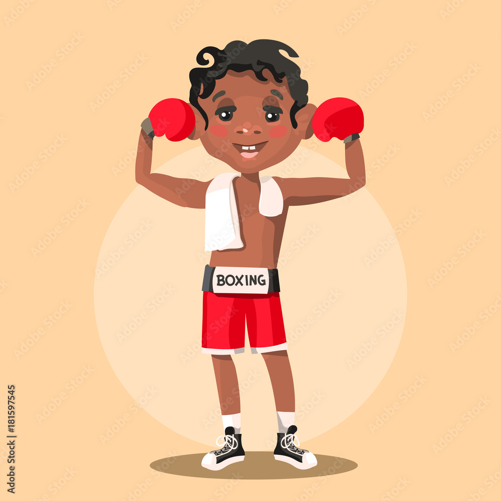 Cute, cartoon, adorable african american (black) boy in a boxer costume ...