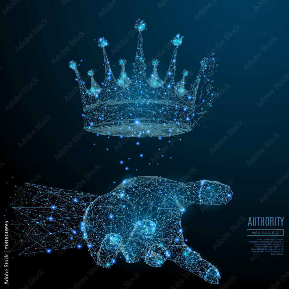 Crown in the hand palm low poly wireframe. Vector authority polygonal ...