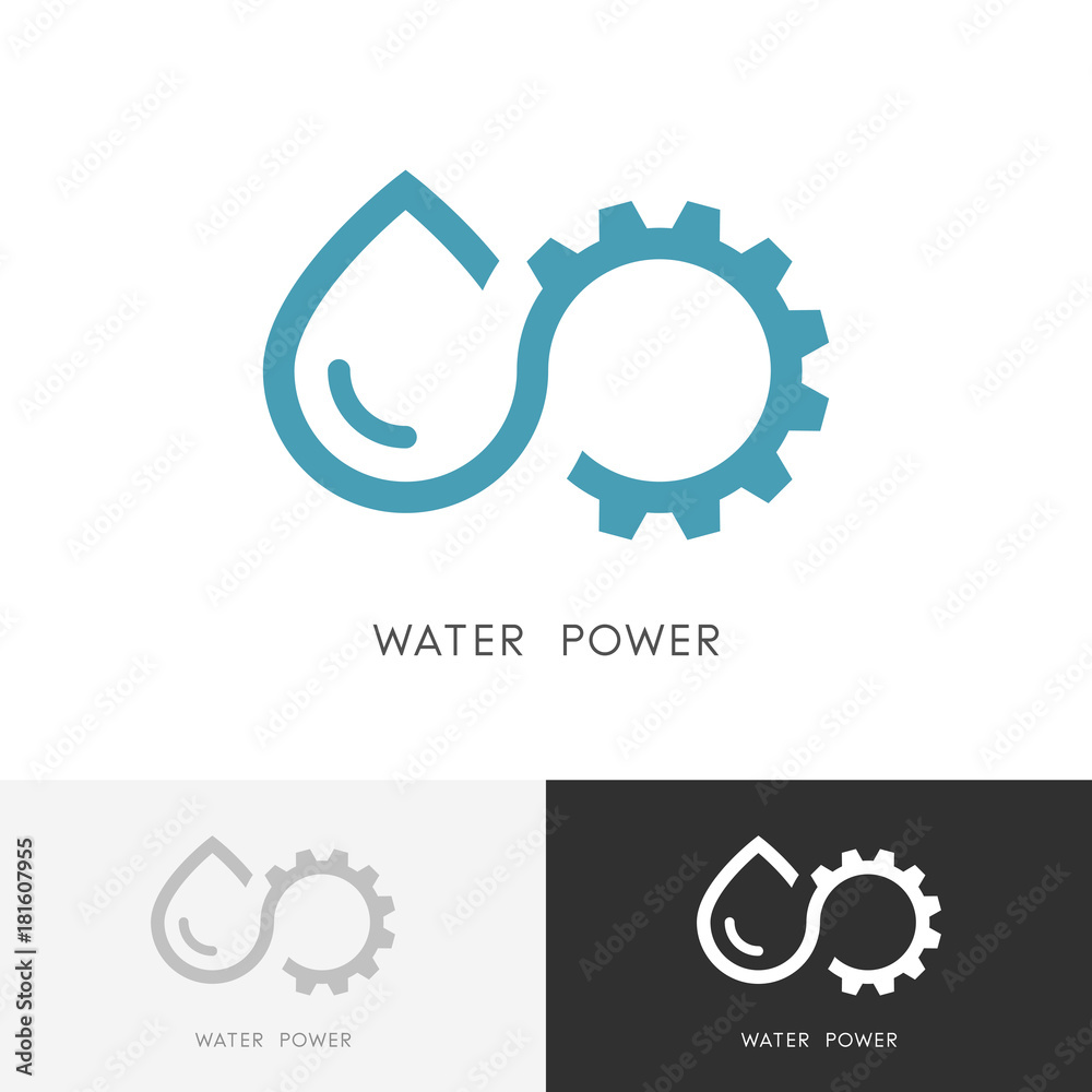 Water power logo - drop of water, gear wheel or pinion and infinity ...