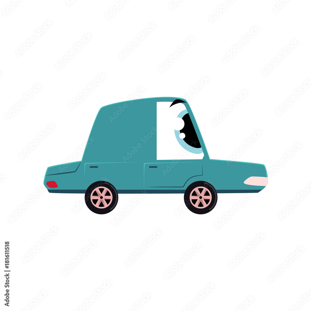 Funny cartoon, comic style car character, side view vector illustration ...