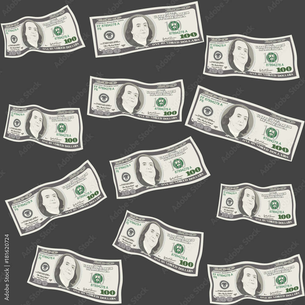 100 Dollar Banknotes on dark backdrop. Seamless money background of one ...