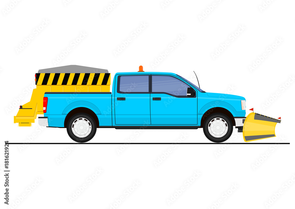 Cartoon snow plow and salt spreader. Flat vector. Stock Vector | Adobe ...