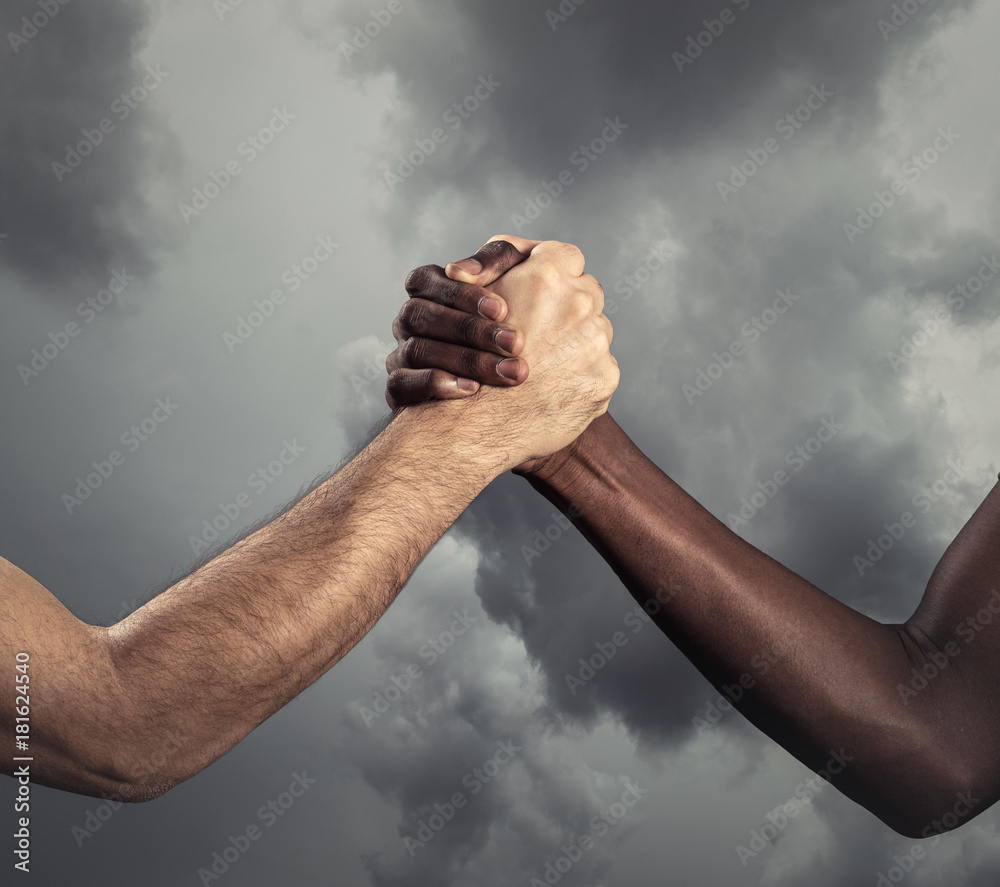 Interracial human hands for friendship - Concept of peace and unity ...