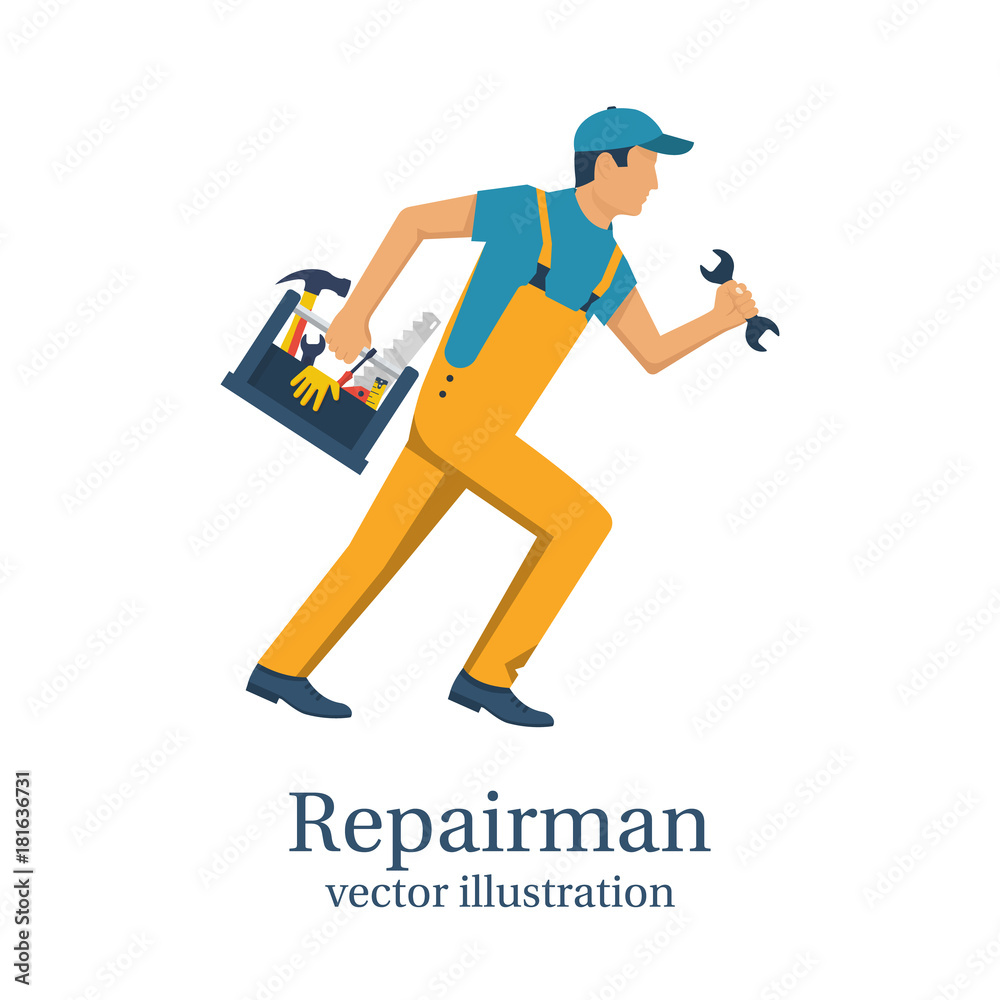 Repairman. Person with technical assistance hurries to the rescue ...