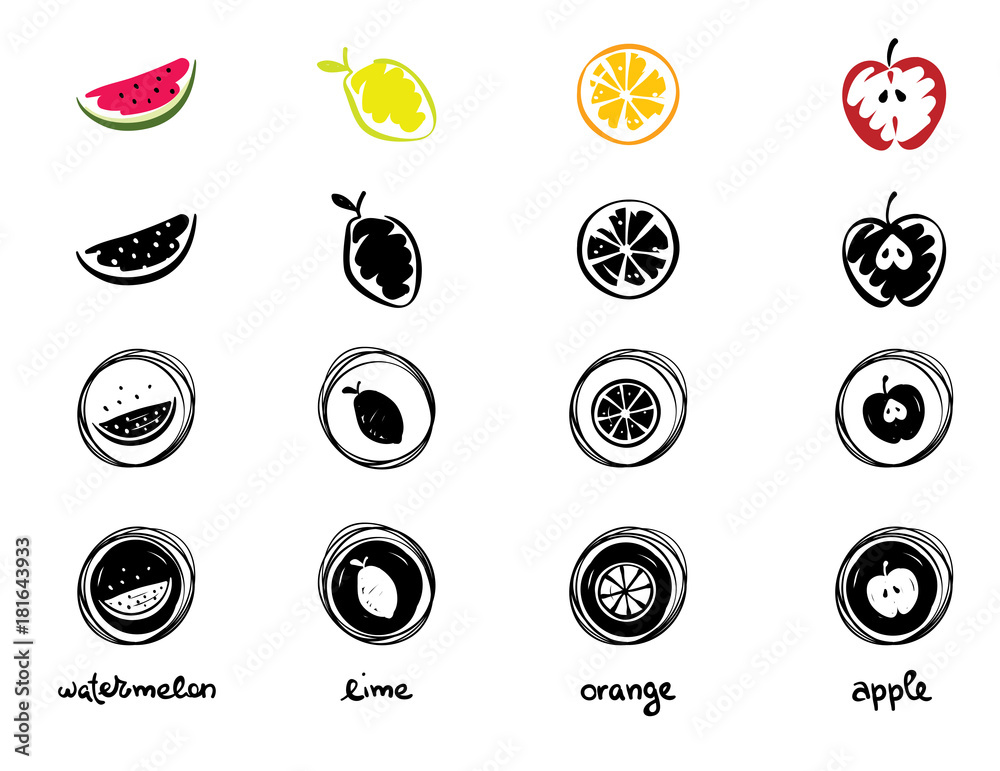 Simple fruit / Collection vector illustrations, clip art -- fruits ...