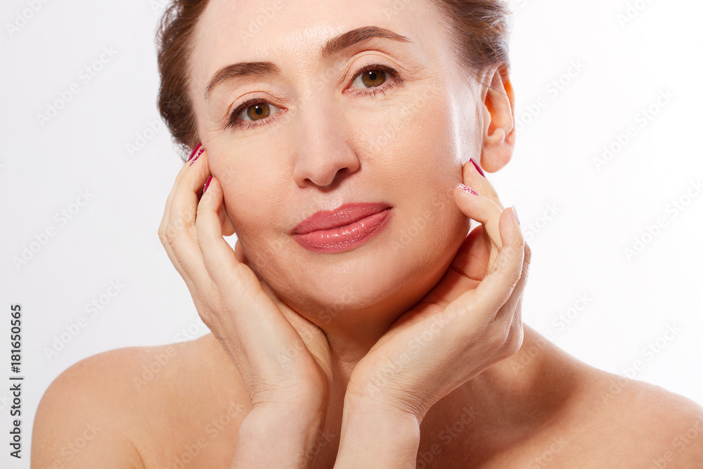 Macro Portrait Elderly Woman Face Isolated. Spa and Skin Care. Collagen ...
