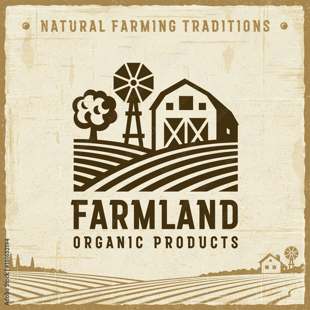 Vintage Farmland Label. Editable EPS10 vector illustration in retro ...