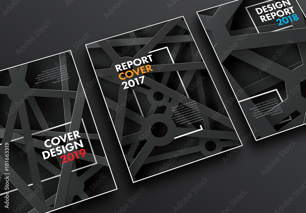 3 Report Cover Layouts with Industrial Metal Illustration Stock ...