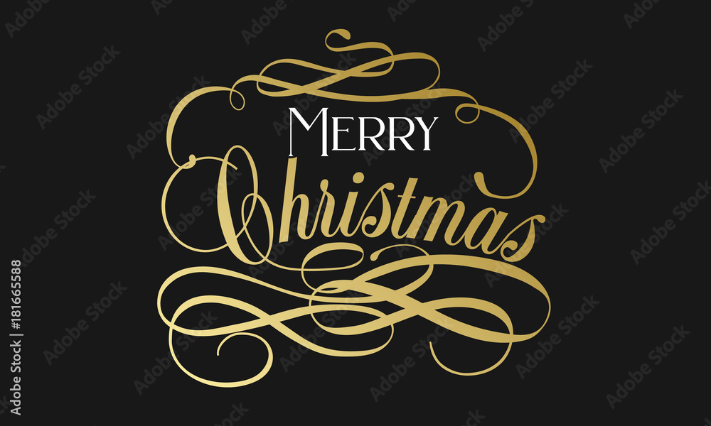 Merry Christmas hand lettering in gold and white. Merry christmas sign ...