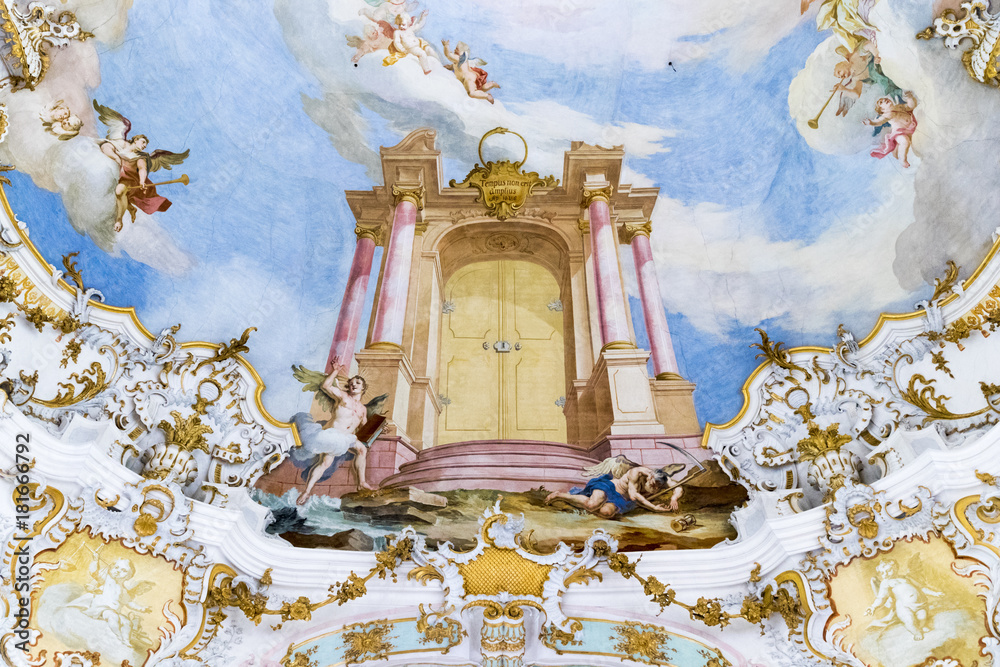 The Pilgrimage Church of Wies (Wieskirche), an oval rococo church ...