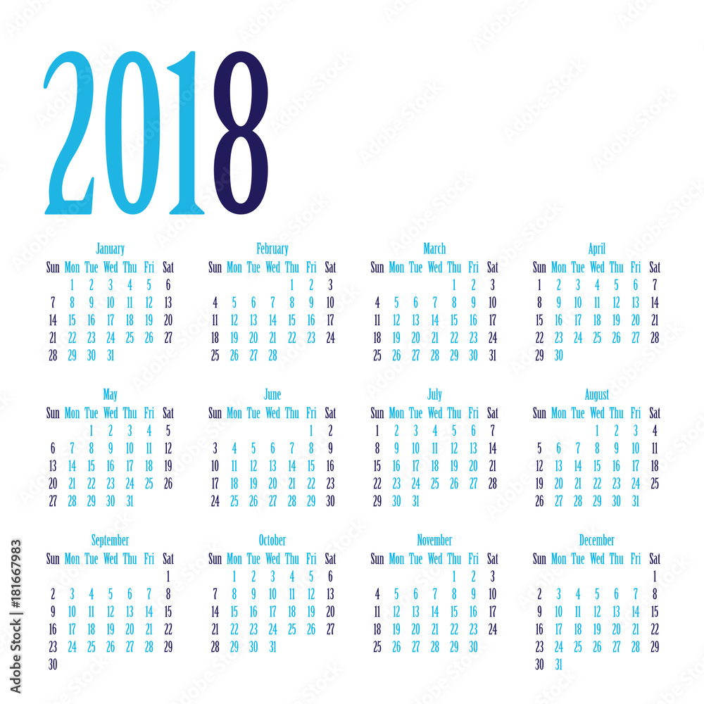 calendario 2018 Stock Vector | Adobe Stock