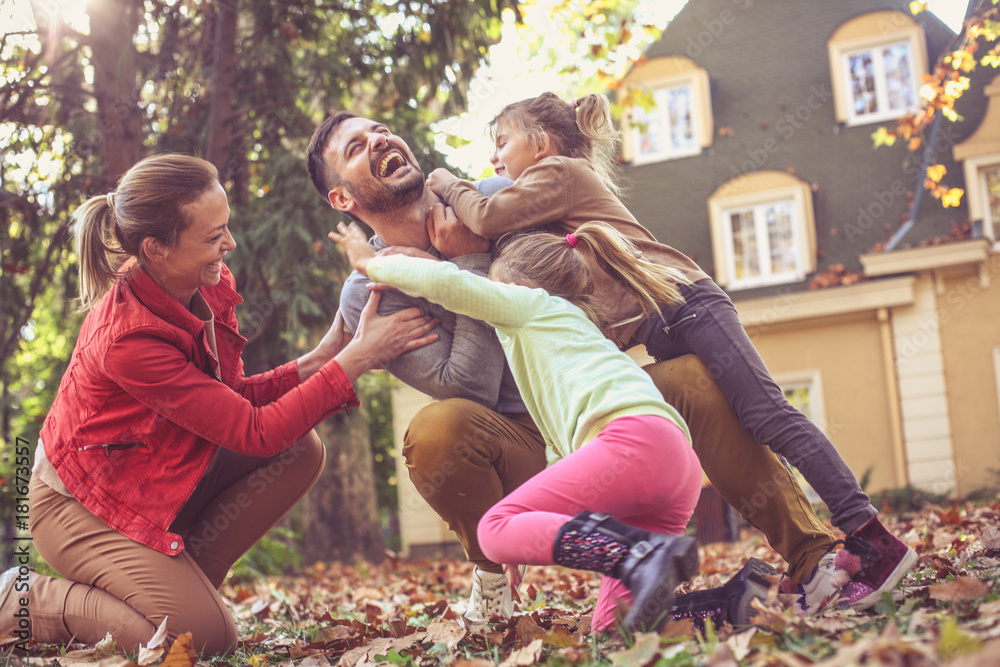 Tickling itch other make us laugh. Family time. Stock Photo | Adobe Stock