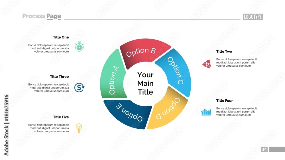Pie Chart with Five Elements Template Stock Vector | Adobe Stock