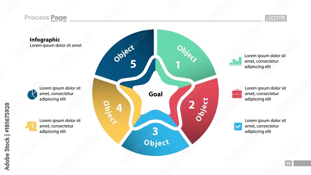 Pie Chart with Five Parts Template Stock Vector | Adobe Stock