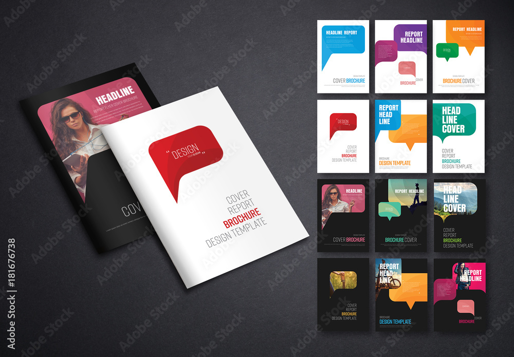 12 Report Brochure Covers with Quote Bubble Elements Stock Template ...
