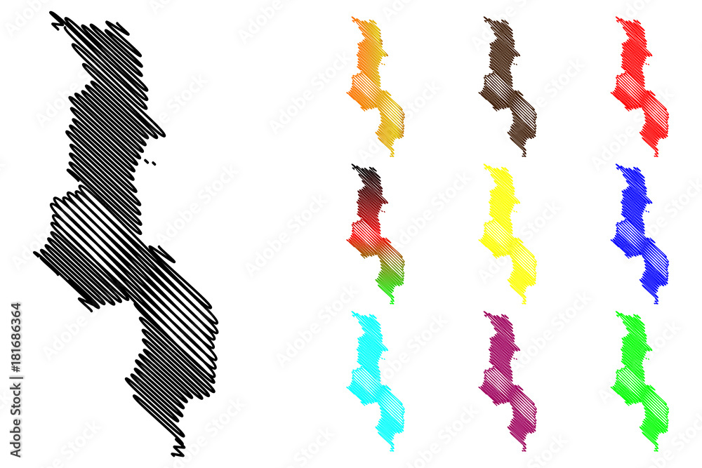 Malawi map vector illustration, scribble sketch Republic of Malawi ...