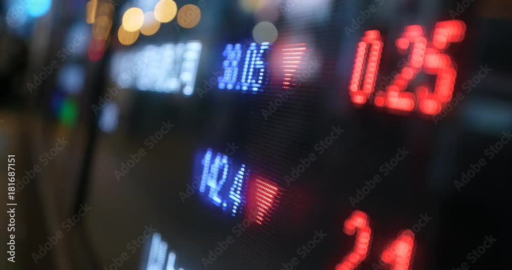 Stock market graph showing prices on window screen at night Stock Video ...
