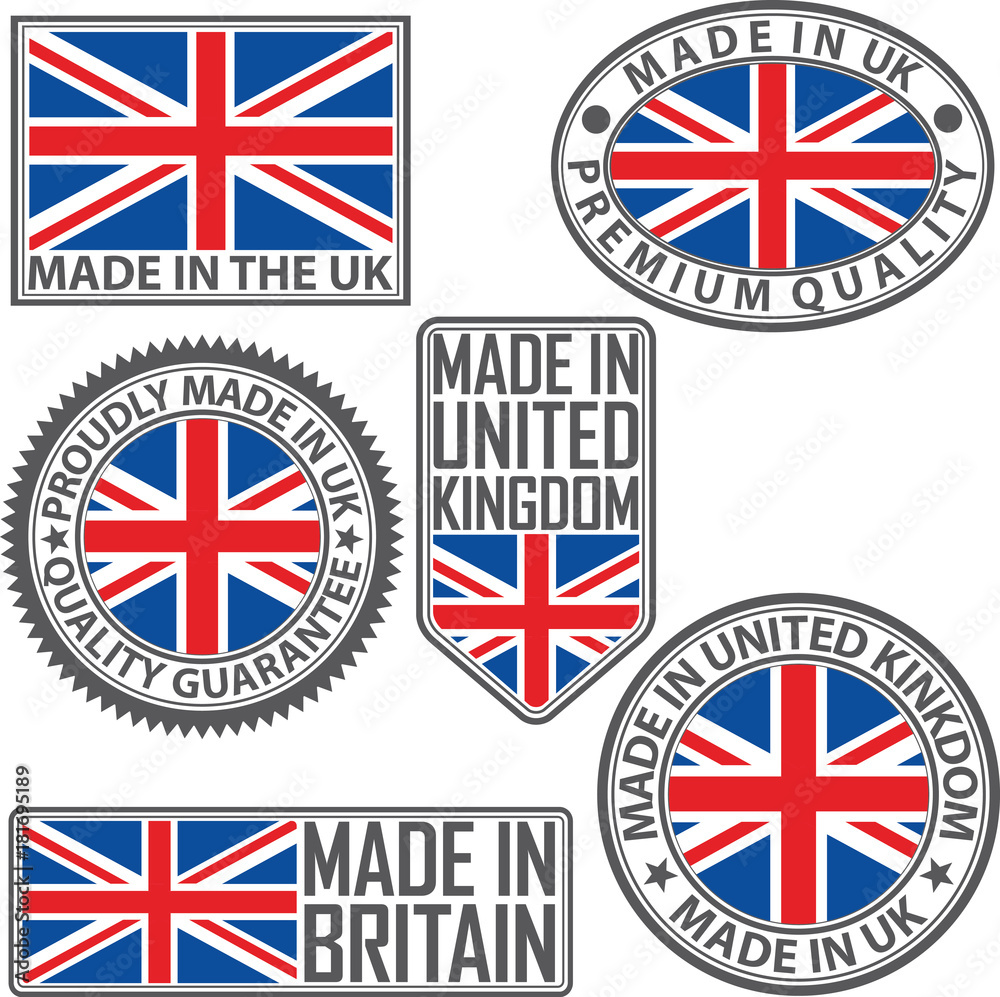 Made in UK label set with flag, made in the UK, vector illustration ...