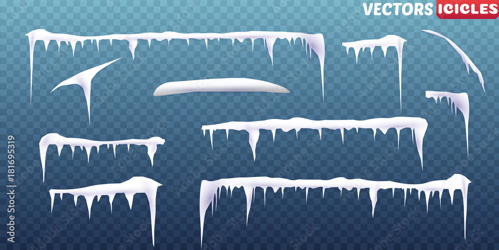 Snow icicles isolated on transparent background. Vector template for ...
