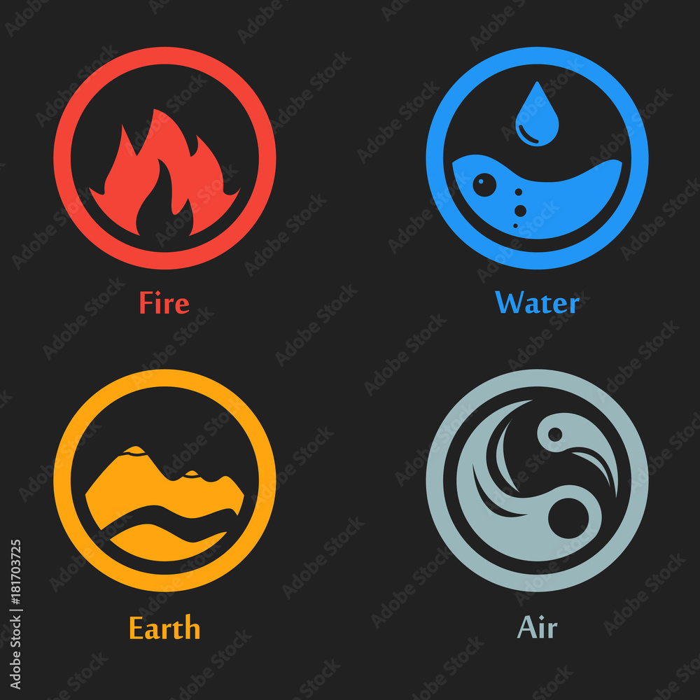 Vector illustration of four elements icons, round icons symbols. Logo ...