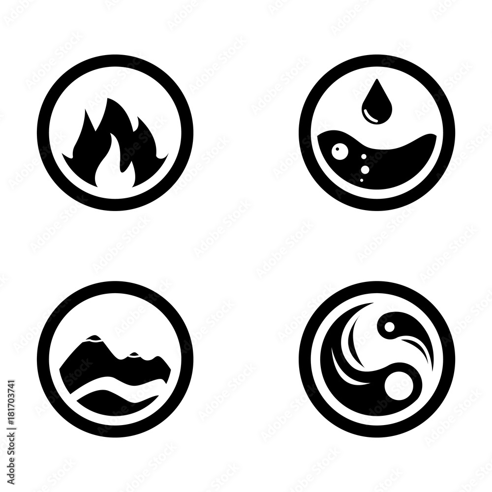 Vector illustration of four elements icons, round icons symbols. Logo ...