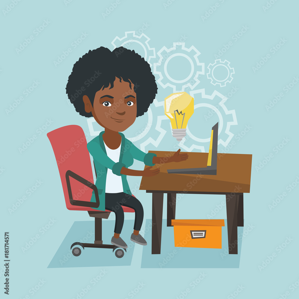 Young african-american businesswoman working on a laptop on a new ...