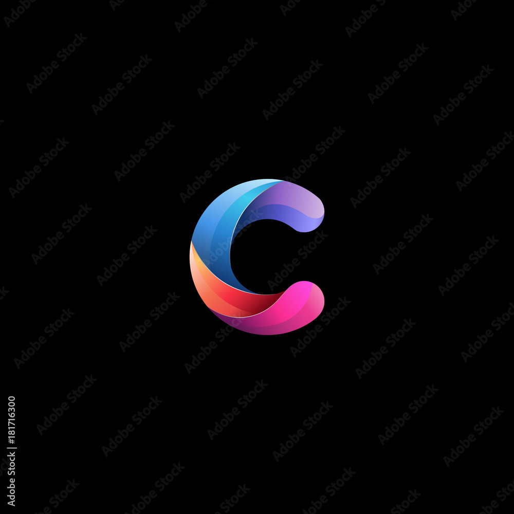 Initial lowercase letter c, curve rounded logo, gradient vibrant ...