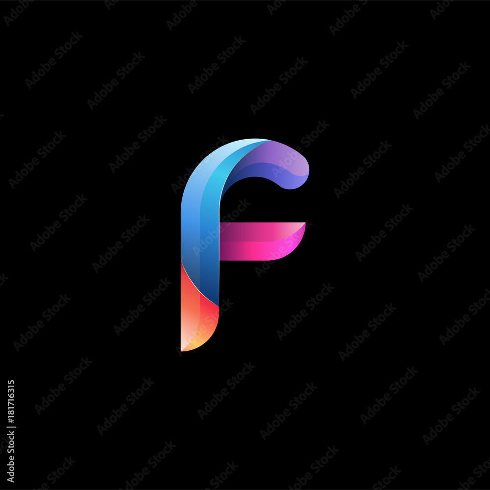 Initial lowercase letter f, curve rounded logo, gradient vibrant ...