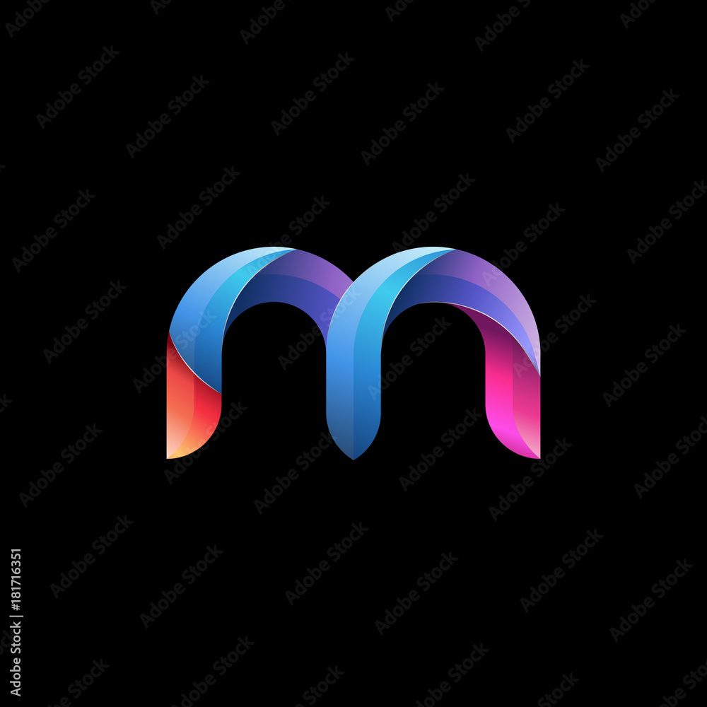 Initial lowercase letter m, curve rounded logo, gradient vibrant ...