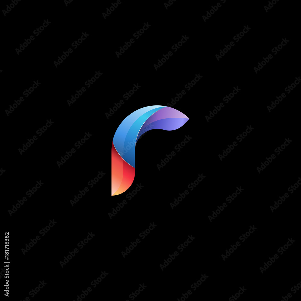 Initial lowercase letter r, curve rounded logo, gradient vibrant ...