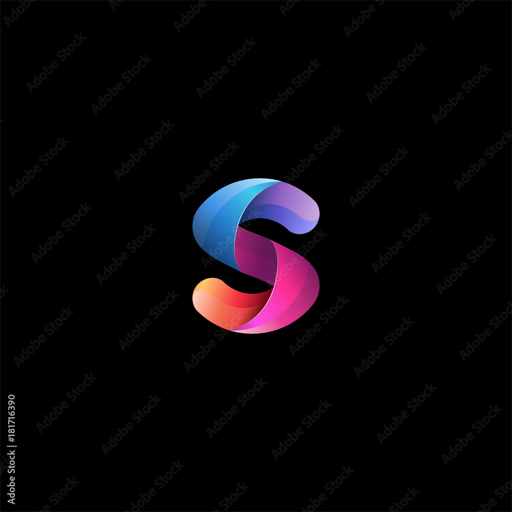 Initial lowercase letter s, curve rounded logo, gradient vibrant ...