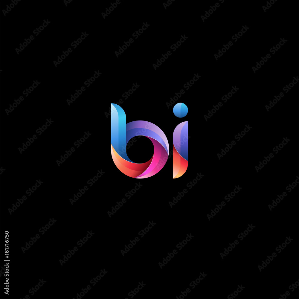 Initial lowercase letter bi, curve rounded logo, gradient vibrant ...