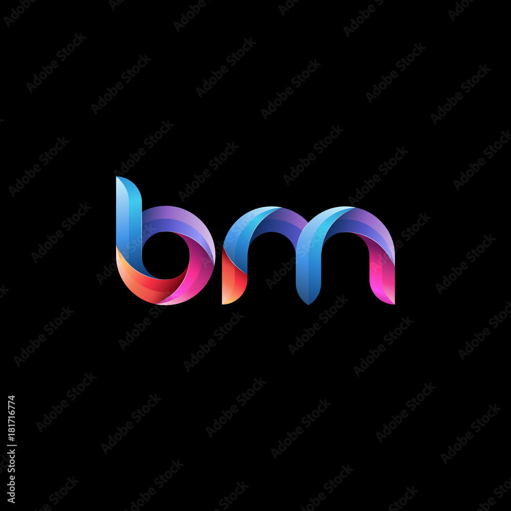 Initial lowercase letter bm, curve rounded logo, gradient vibrant ...