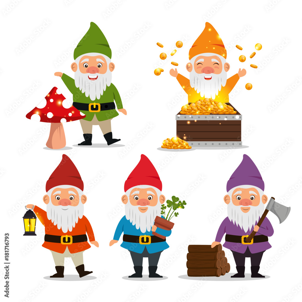 set of fantastic character cute dwarfs vector illustration graphic ...