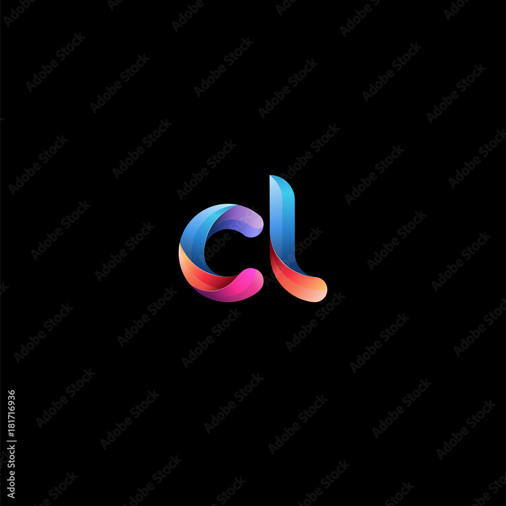 Initial lowercase letter cl, curve rounded logo, gradient vibrant ...