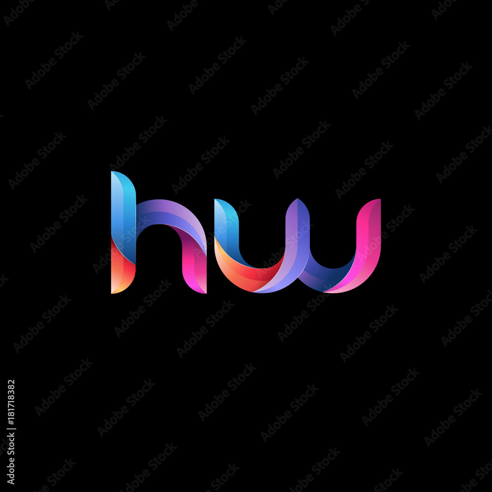 Initial lowercase letter hw, curve rounded logo, gradient vibrant ...