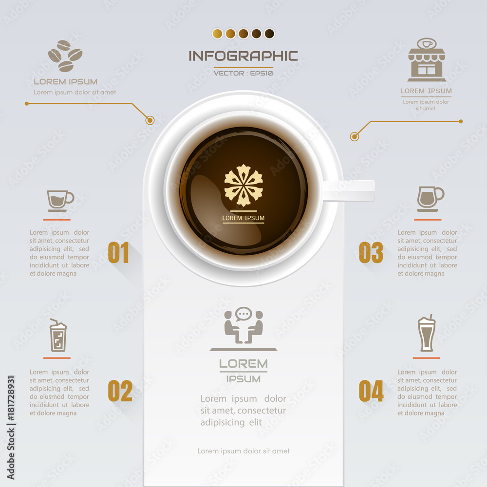 Infographics Coffee design template with icons, process diagram, vector ...