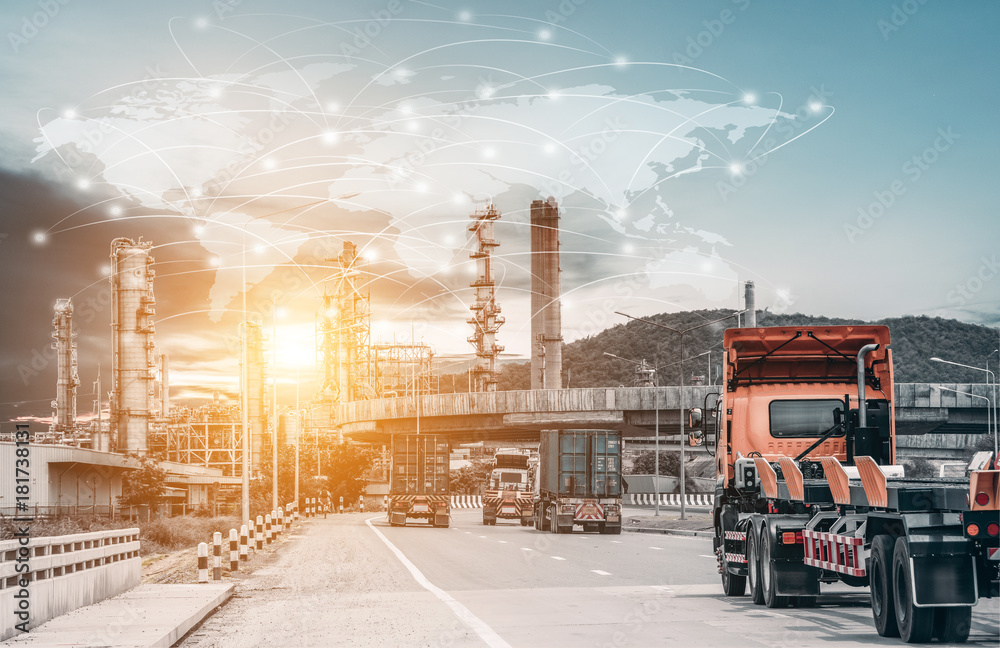 Business Logistics concept, Global network coverage world map,Truck ...