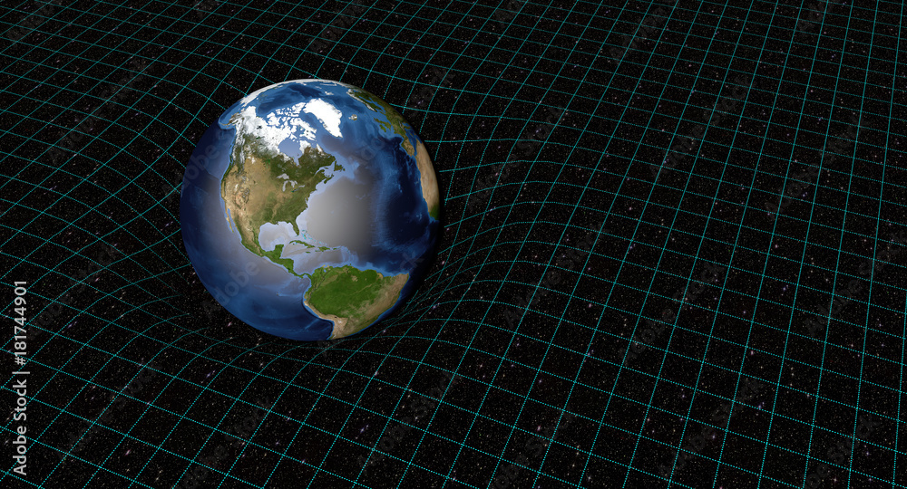 Detailed view of Earth from space, in a gravity field, showing North ...