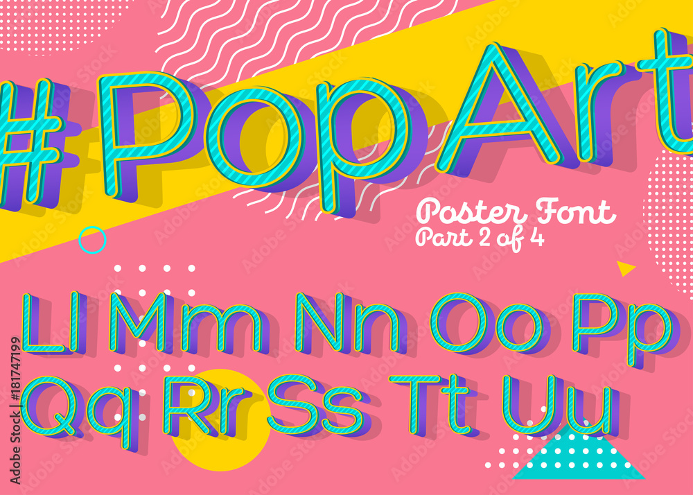 Vector Font in Pop Art Style. Colorful Funny Retro Type with 3D ...