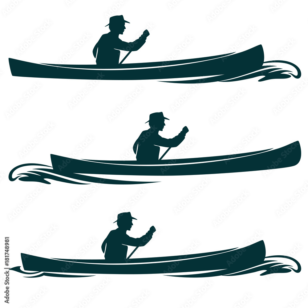 man in canoe boat side view vector design set Stock Vector | Adobe Stock
