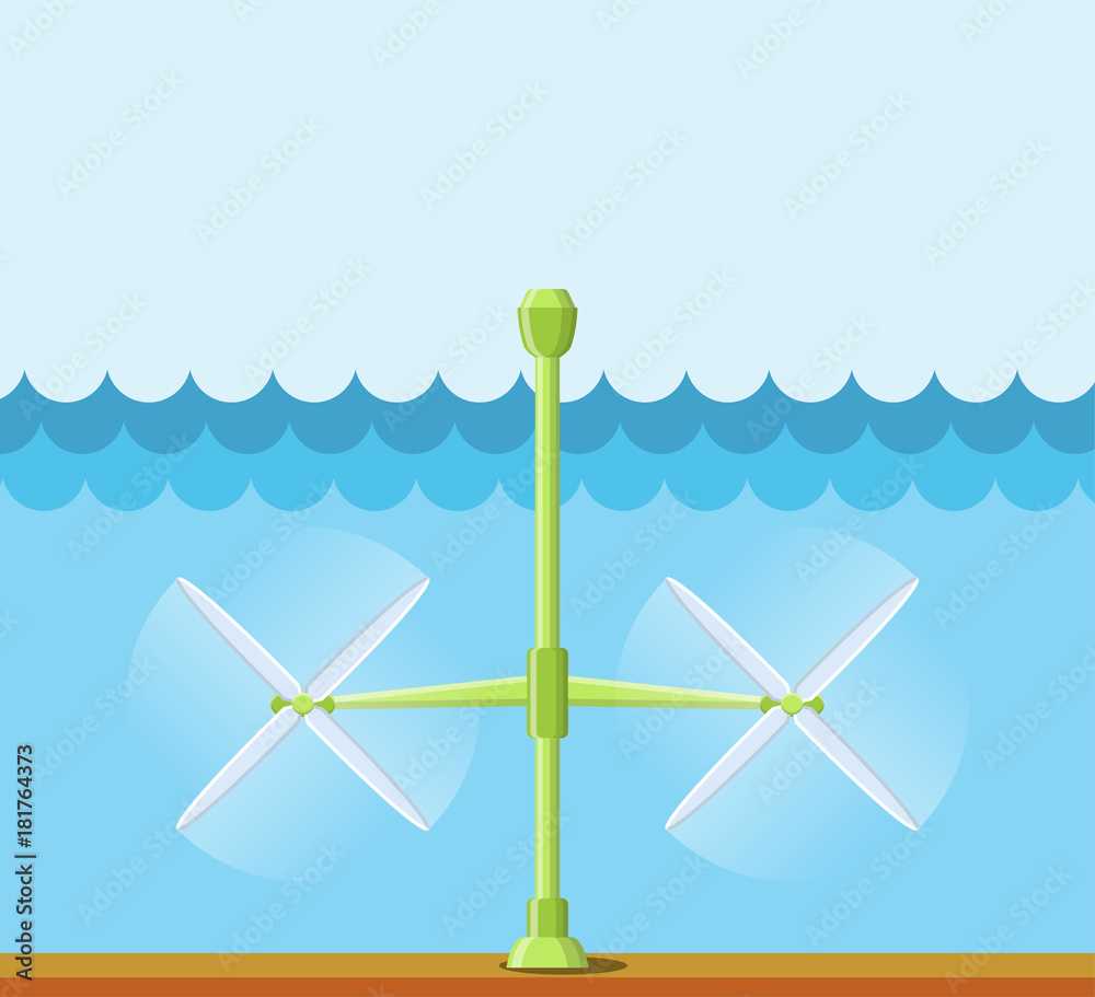 Tidal power station. Flat style cartoon tidal tower station. Innovation ...