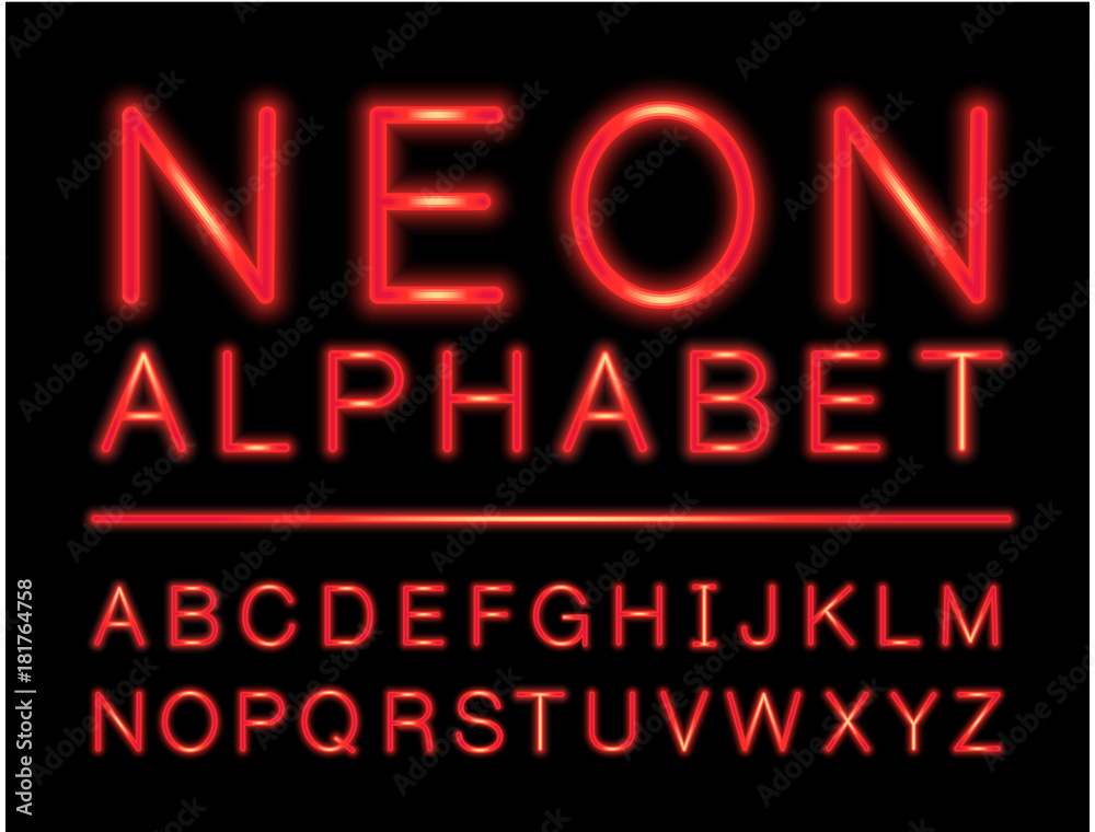 Red neon alphabet with complete letters set with LED effect Stock ...