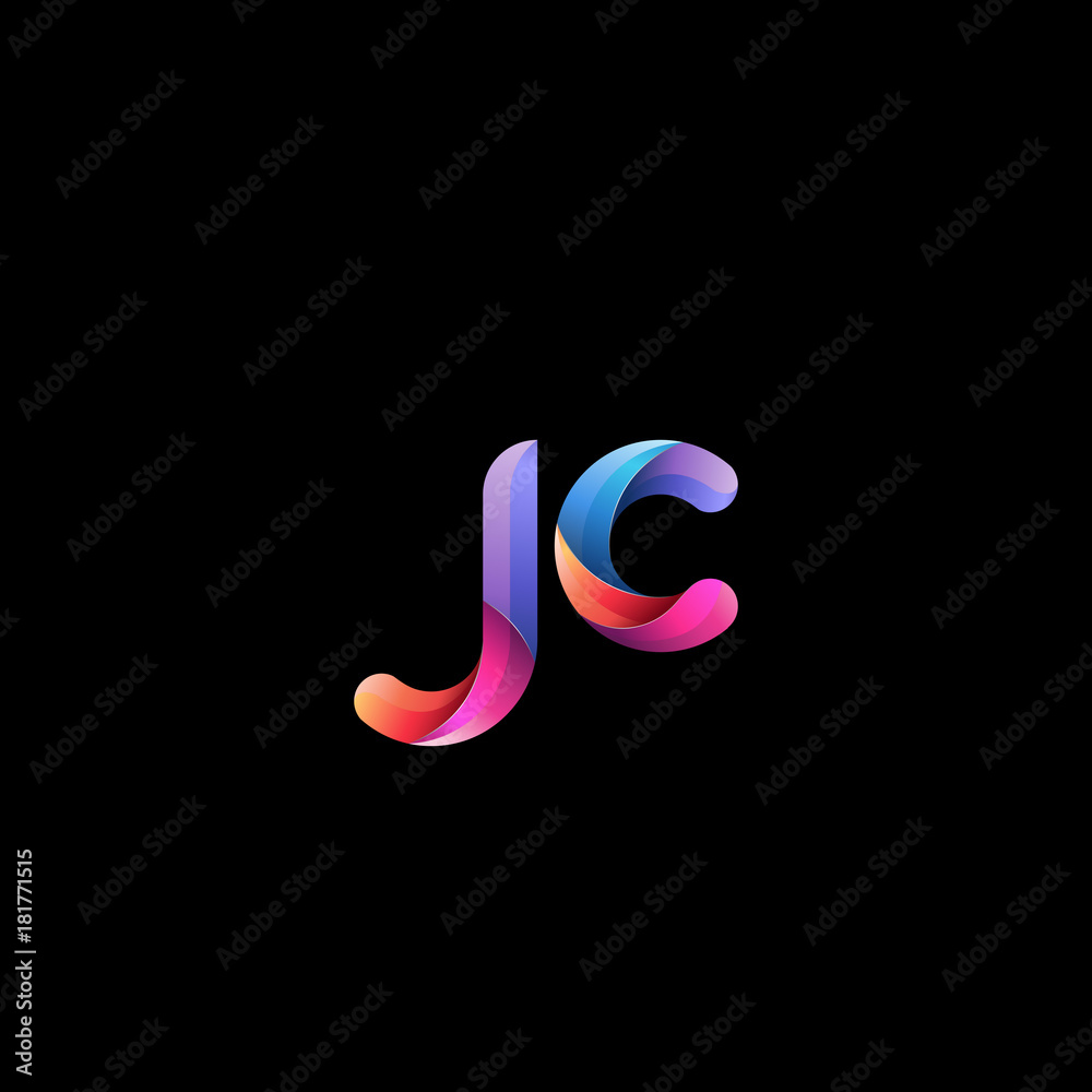Initial lowercase letter jc, curve rounded logo, gradient vibrant ...