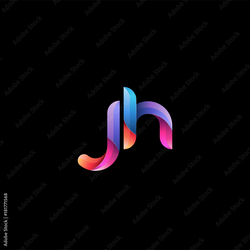 Initial lowercase letter jh, curve rounded logo, gradient vibrant ...